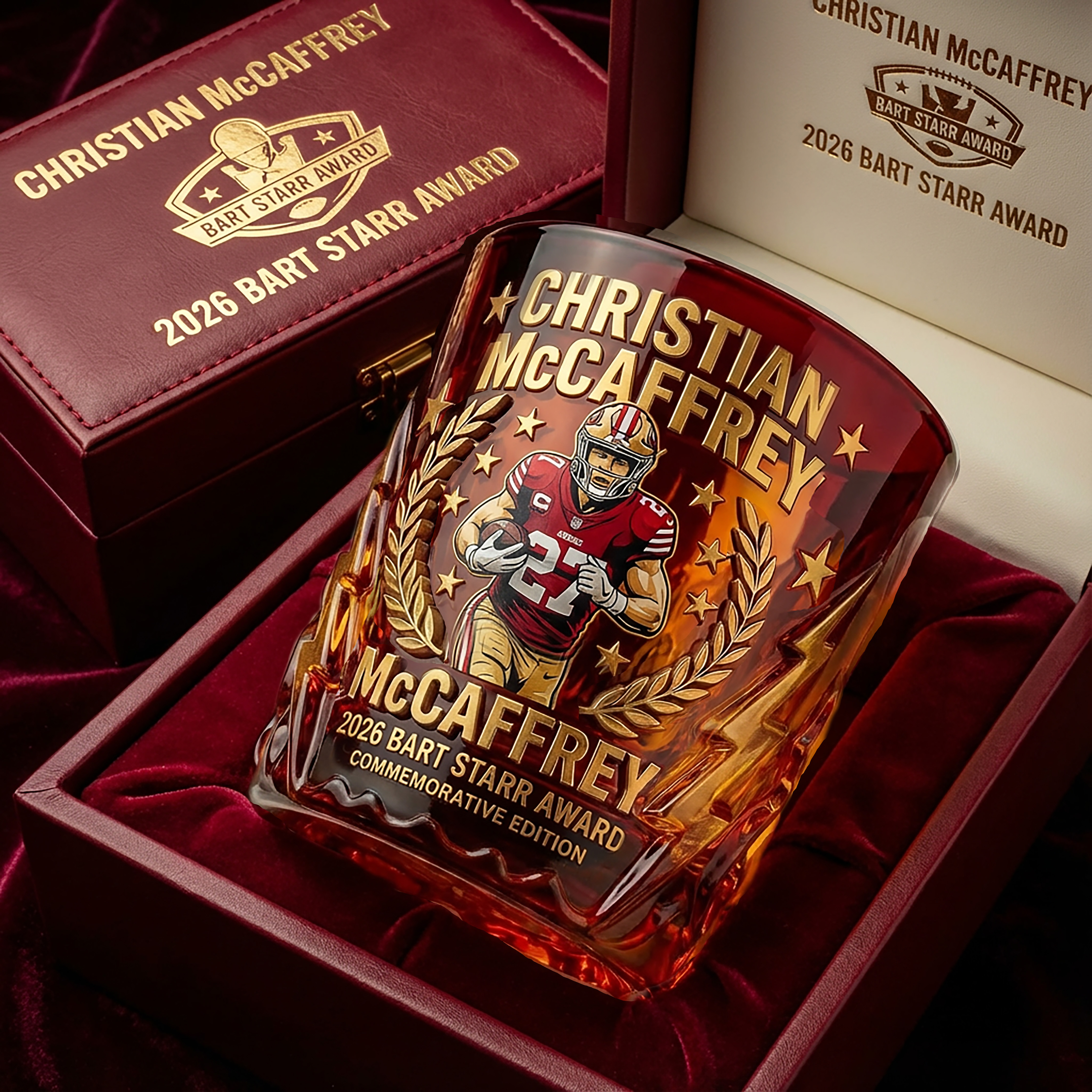 Christian McCaffrey 2026 Bart Starr Award Commemorative Whiskey Glass ...